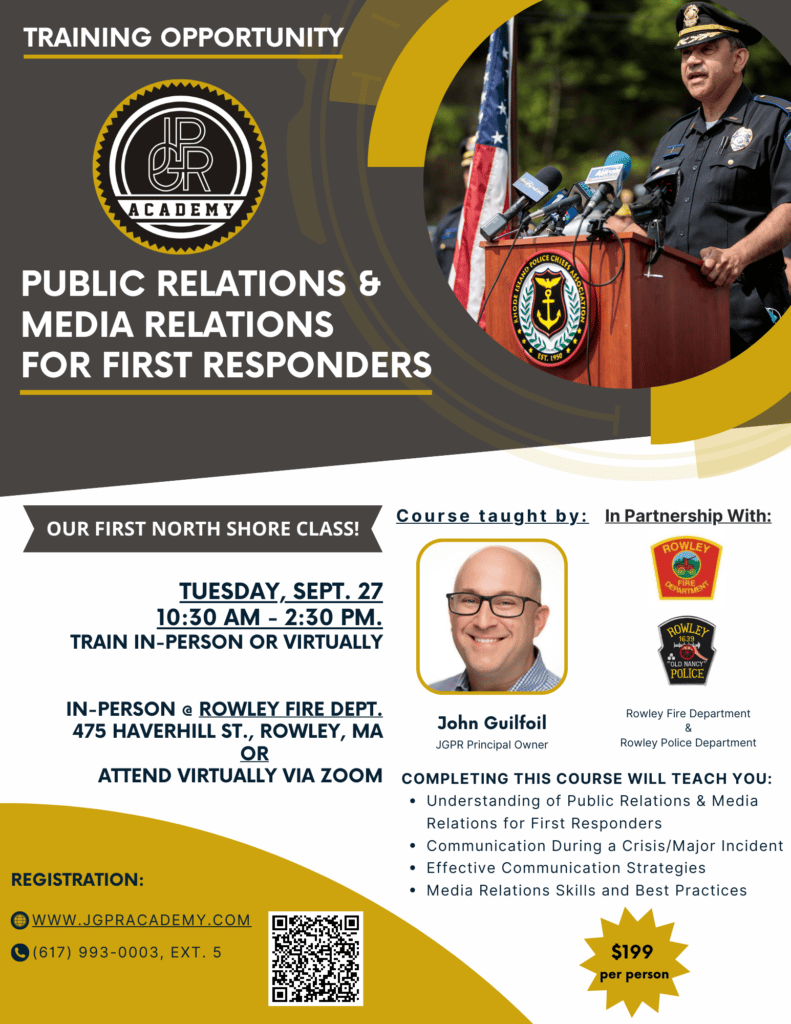 Training Opportunity: JGPR Academy Offering Media Relations/PIO Class ...