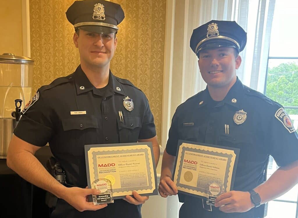 Bridgewater Police Officers Daniel Gibson and Daniel Nastari Honored with MADD Massachusetts OUI ...